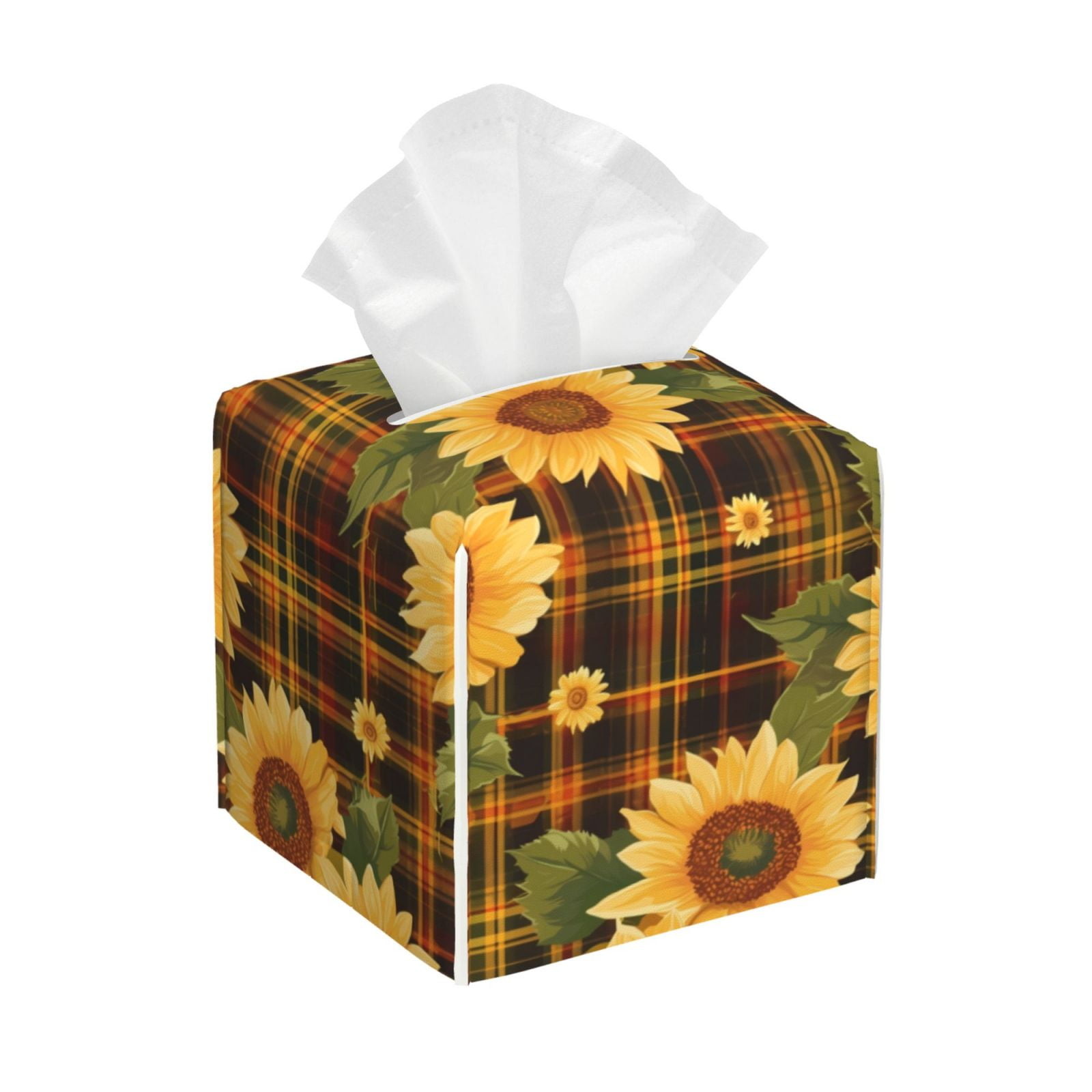 Goofa Yellow Black Plaid Sunflower Tissue Box Cover PVC Leather Tissue ...