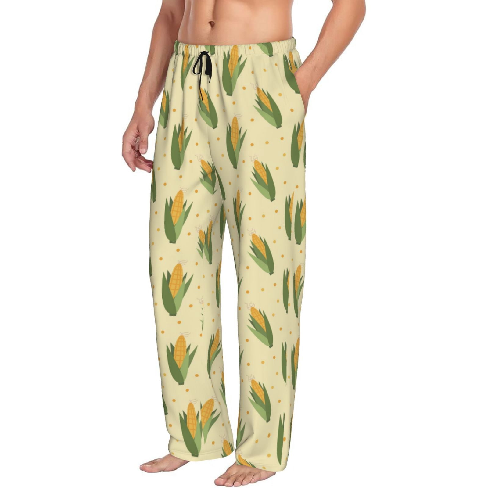 Goofa Yellow Corn Printed Soft Pajama Pants for Men, Wide Leg Comfy ...