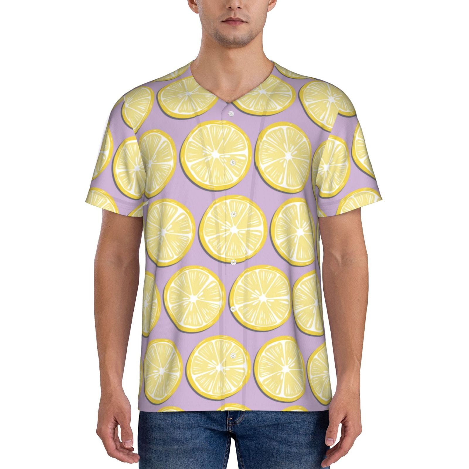 Goofa Yellow Lemon Slices Pattern Mens Golf Shirt Baseball T-shirt ...