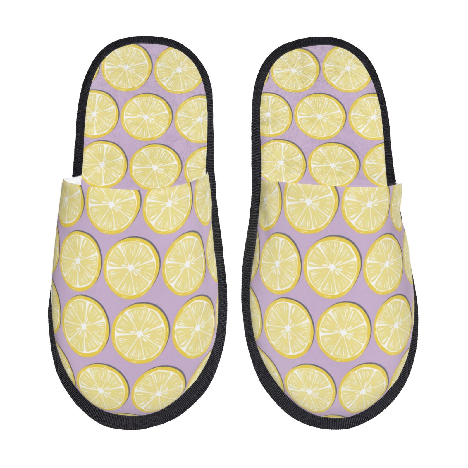 Goofa Yellow Lemon Slices Pattern Plush Furry Slippers for Men & Women ...