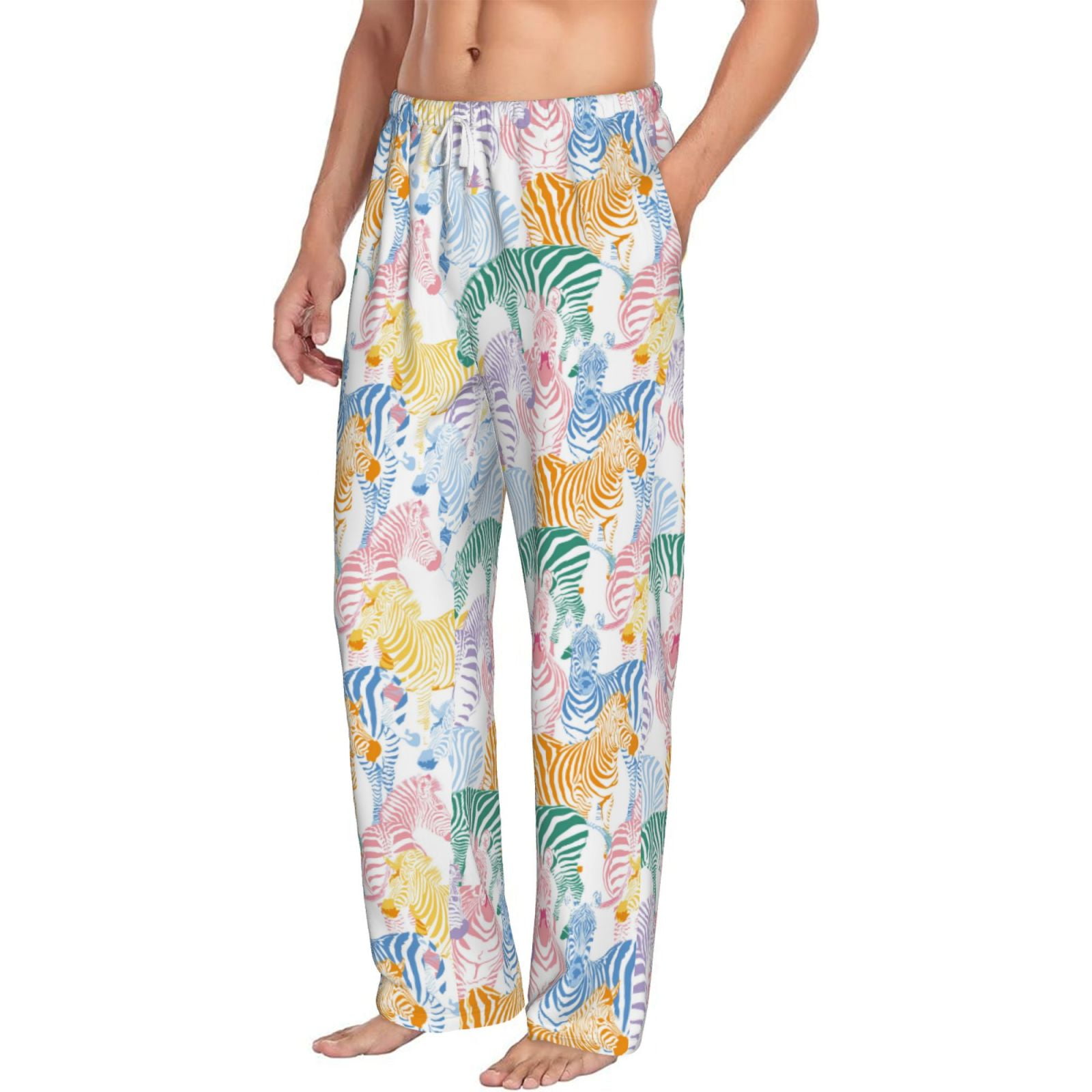 Goofa Zebra Colourful Printed Soft Pajama Pants for Men, Wide Leg Comfy ...