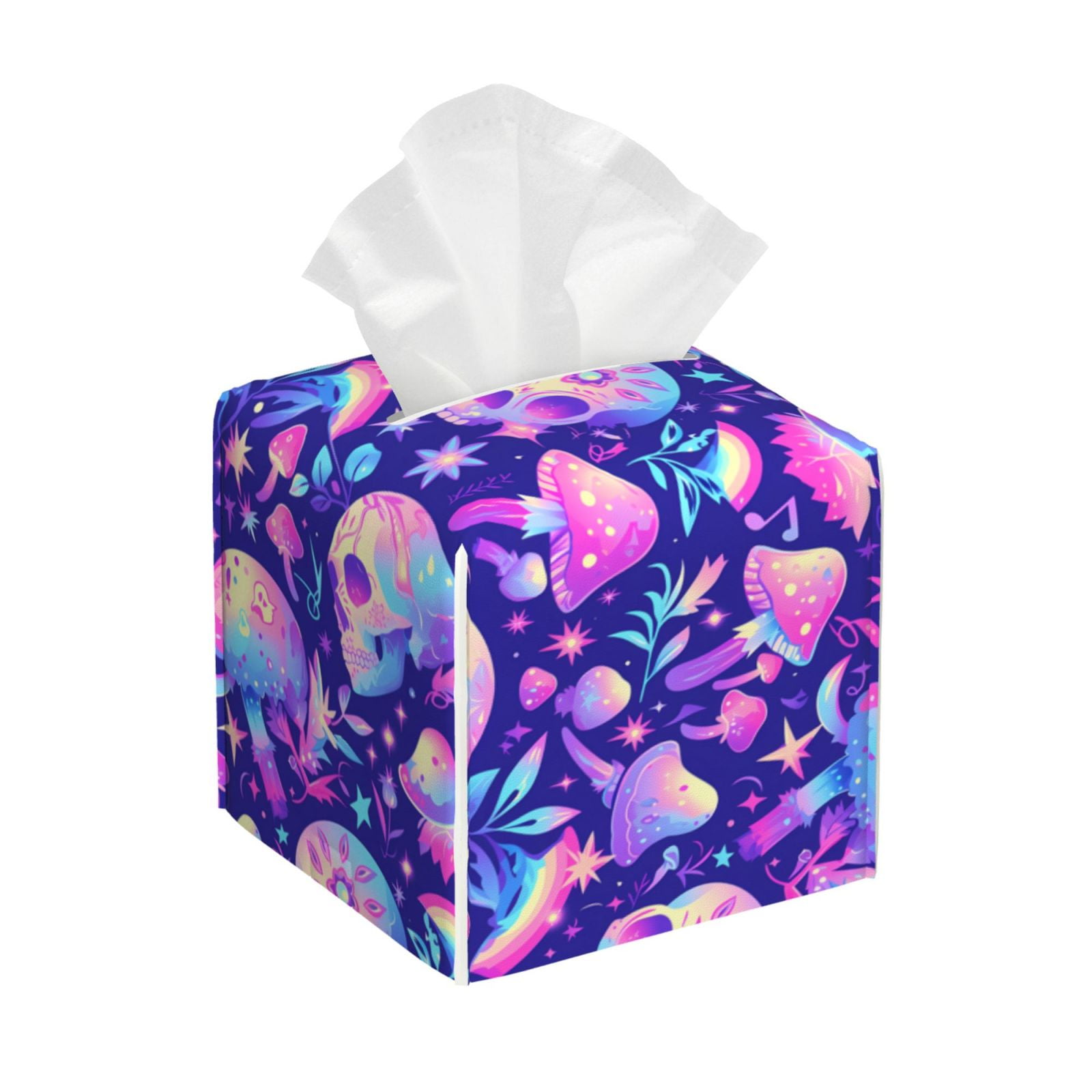 Goofa colorful mushroom Skull rainbow Tissue Box Cover PVC Leather ...