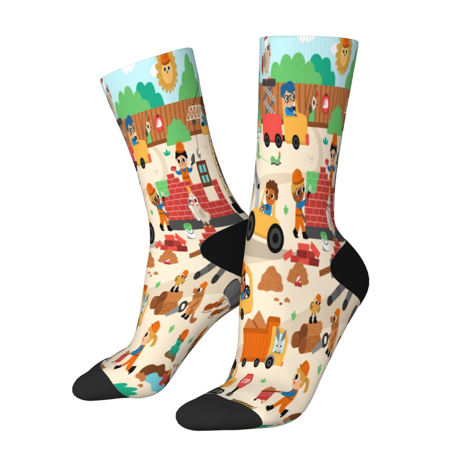 Goofa construction road work landscape Printed Men's Crew Socks, Soft ...