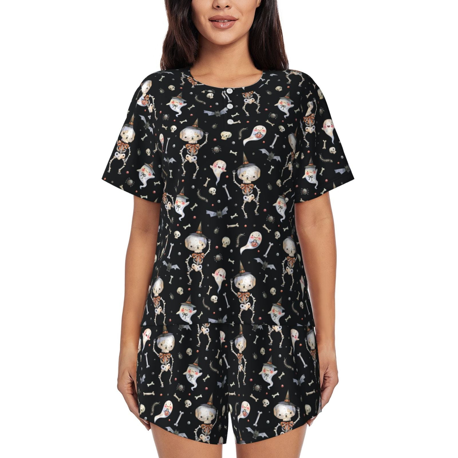 Goofa cute Skull bone for Womens Cotton 2 Piece Pajamas Set Classic ...