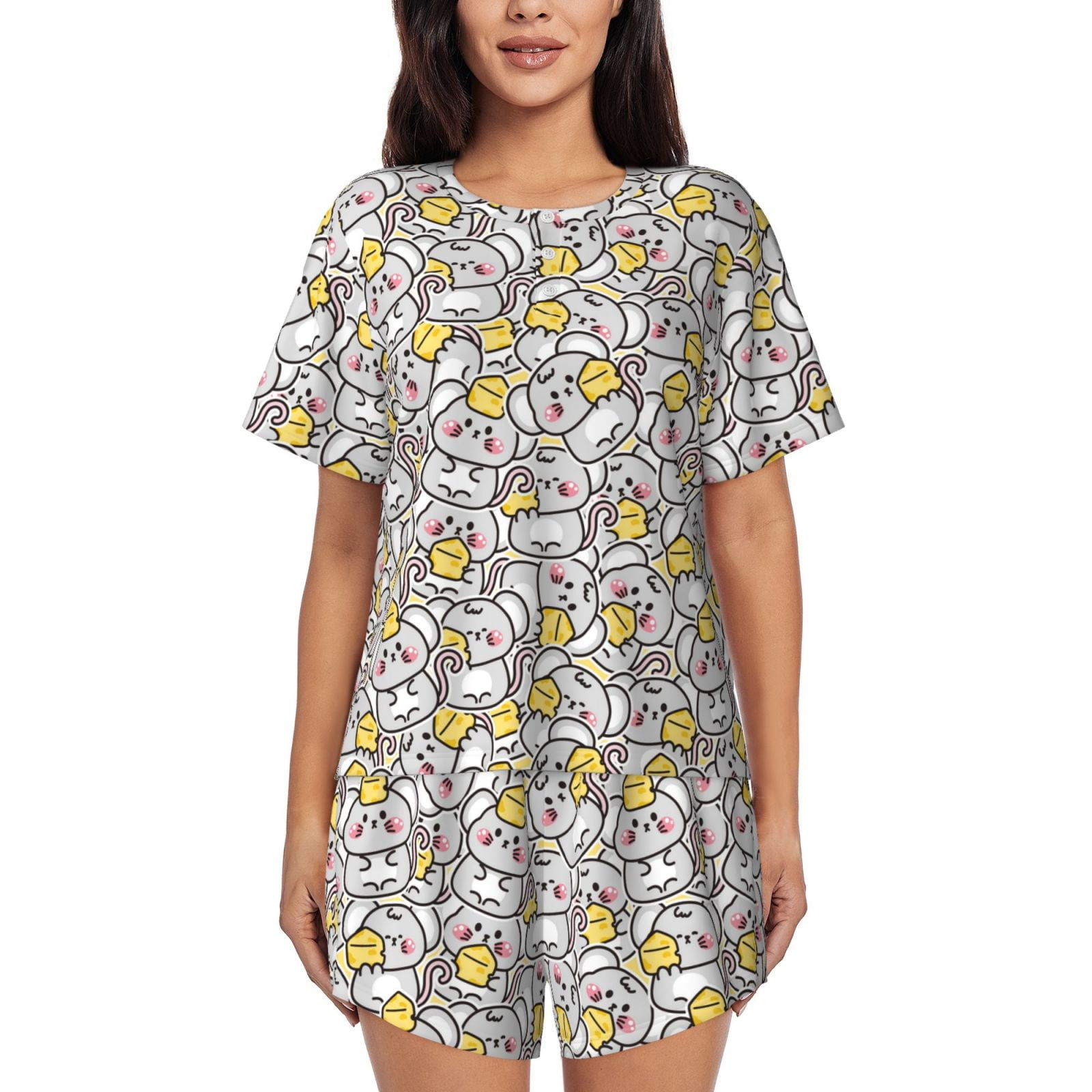 Goofa cute rat with cheese for Womens Cotton 2 Piece Pajamas Set ...