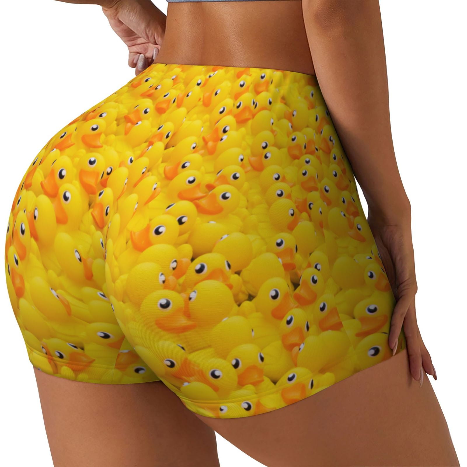 Goofa duck floating in the pool Printed Workout Shorts Women Seamless ...