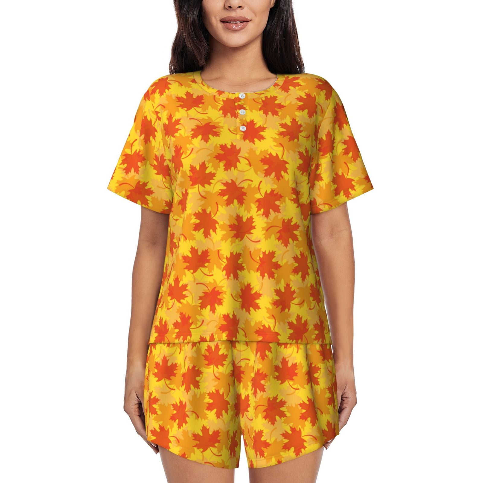 Goofa fall retro maple leaf for Womens Cotton 2 Piece Pajamas Set ...