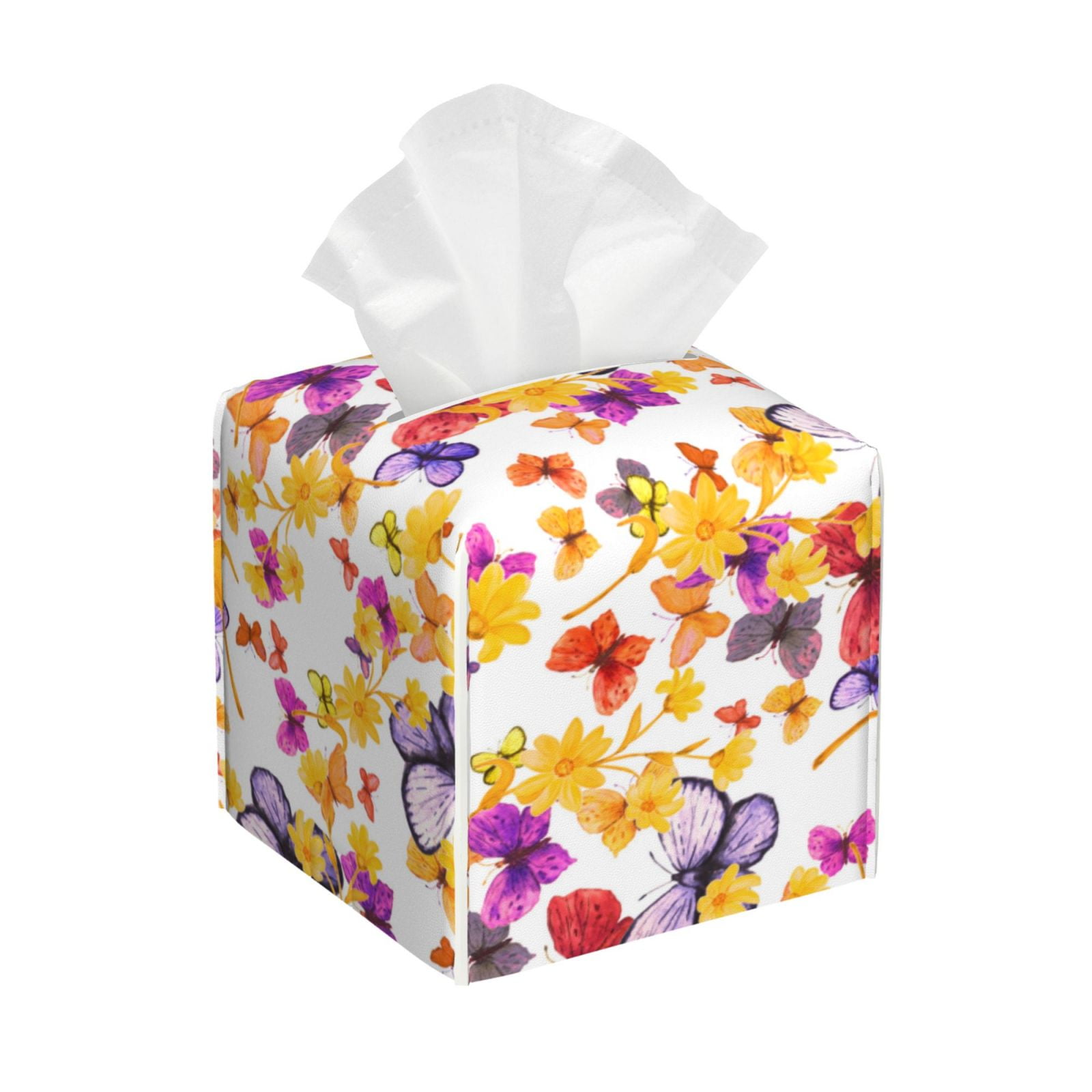 Goofa flowers and flying butterflies Pattern Tissue Box Cover PVC ...
