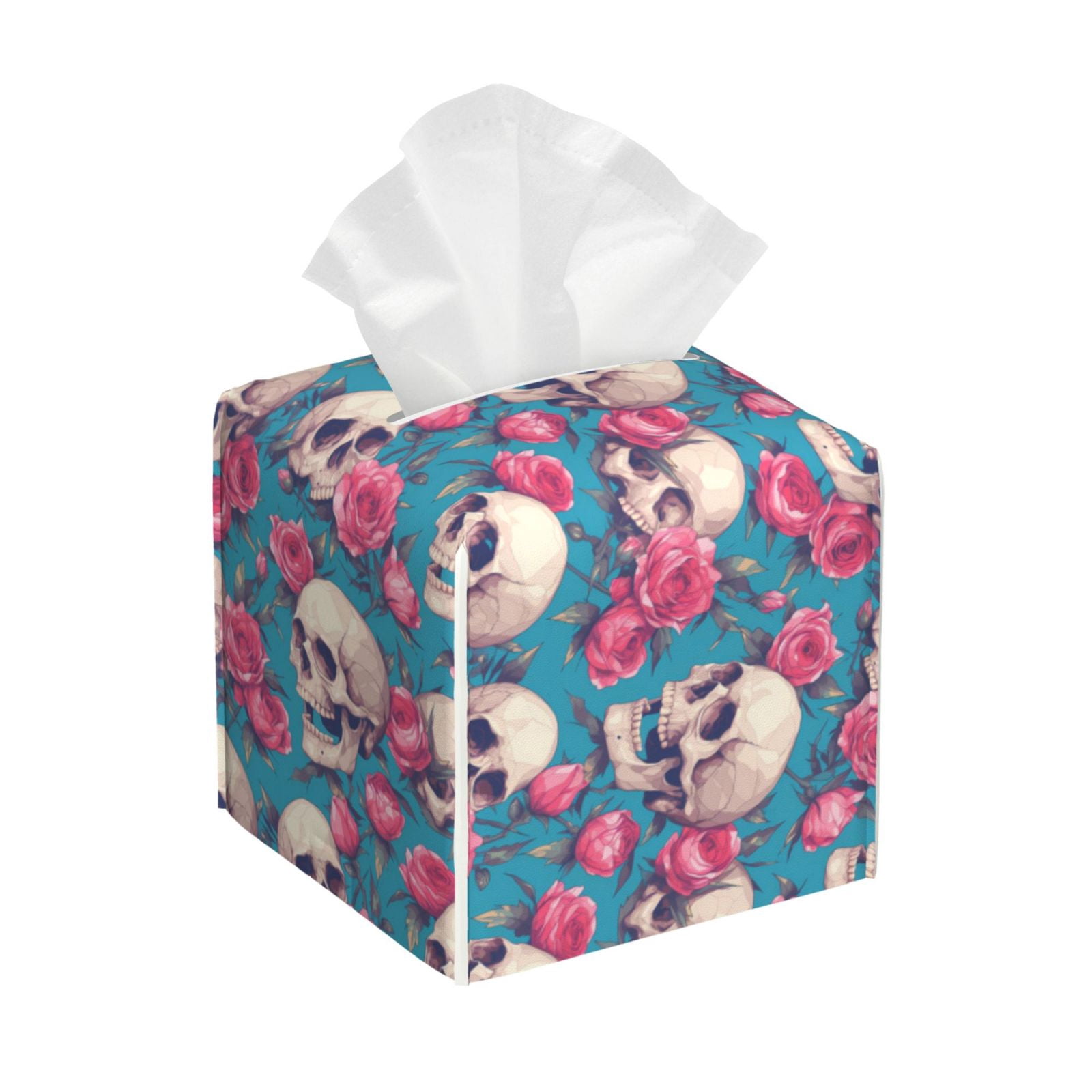 Goofa happy Skull rose Tissue Box Cover PVC Leather Tissue Holder ...