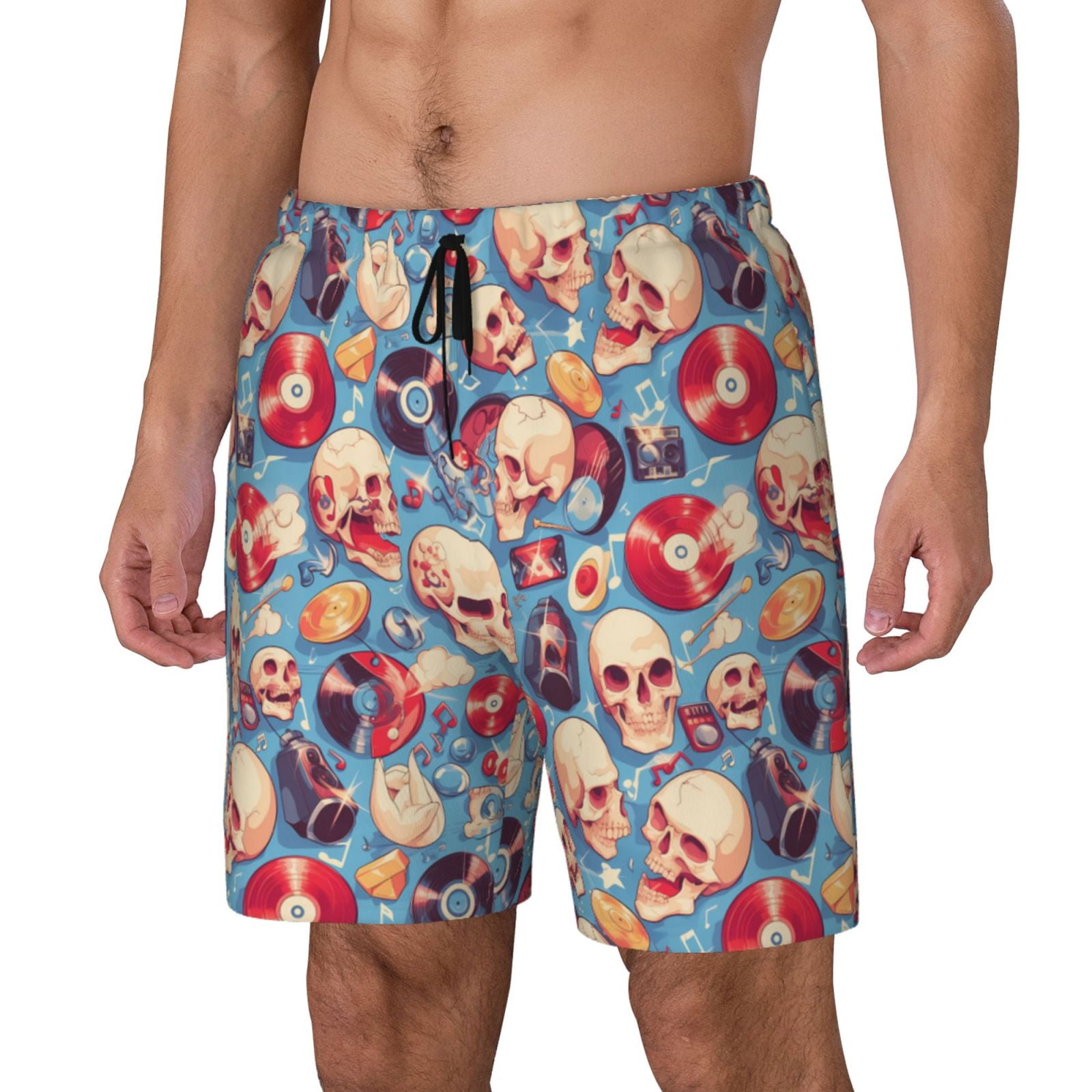 Goofa music Skull record Retro Printed Men's Swim Trunks Board Shorts ...