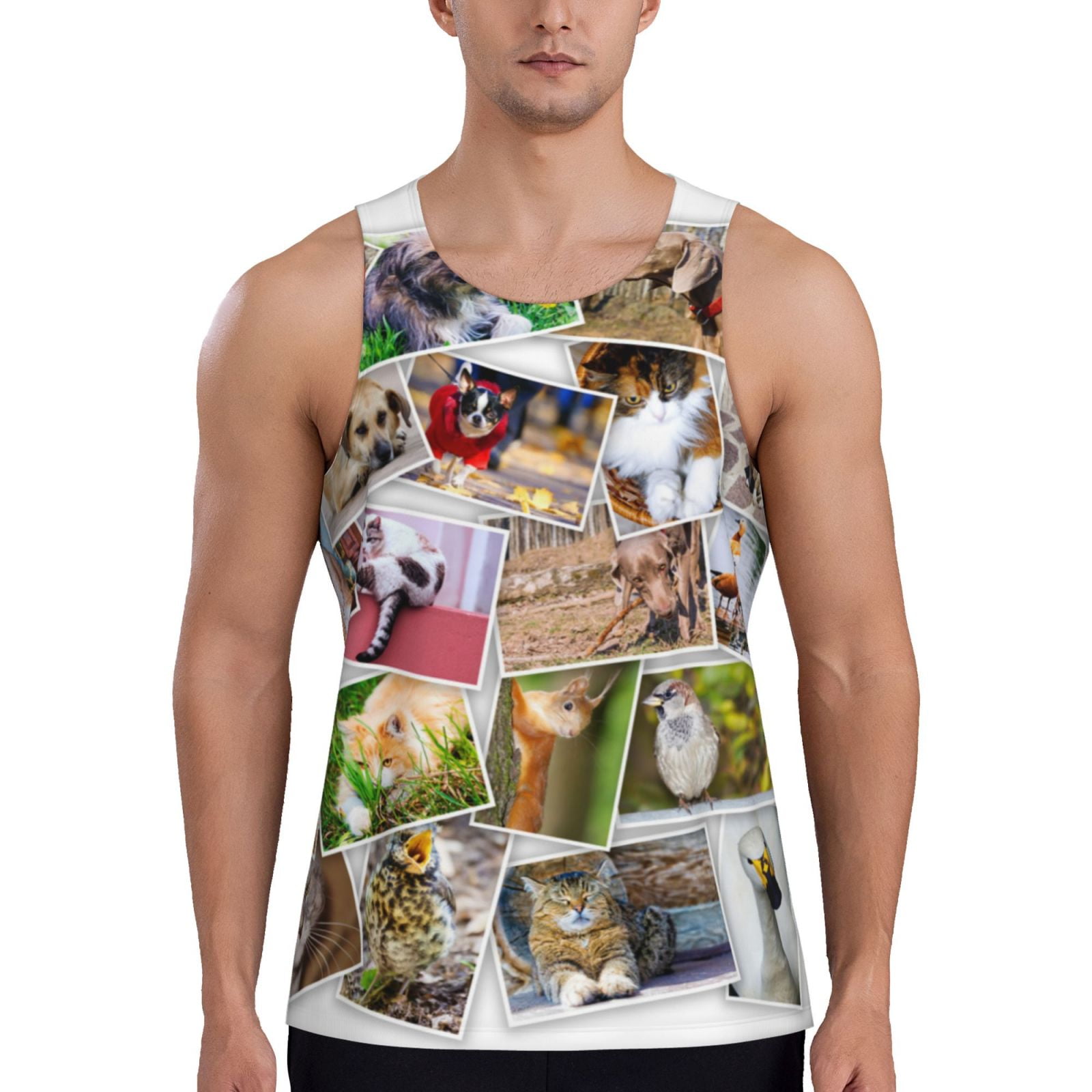 Goofa pets and birds Collage Pattern Men's Workout Tank Top Slim-Fit ...