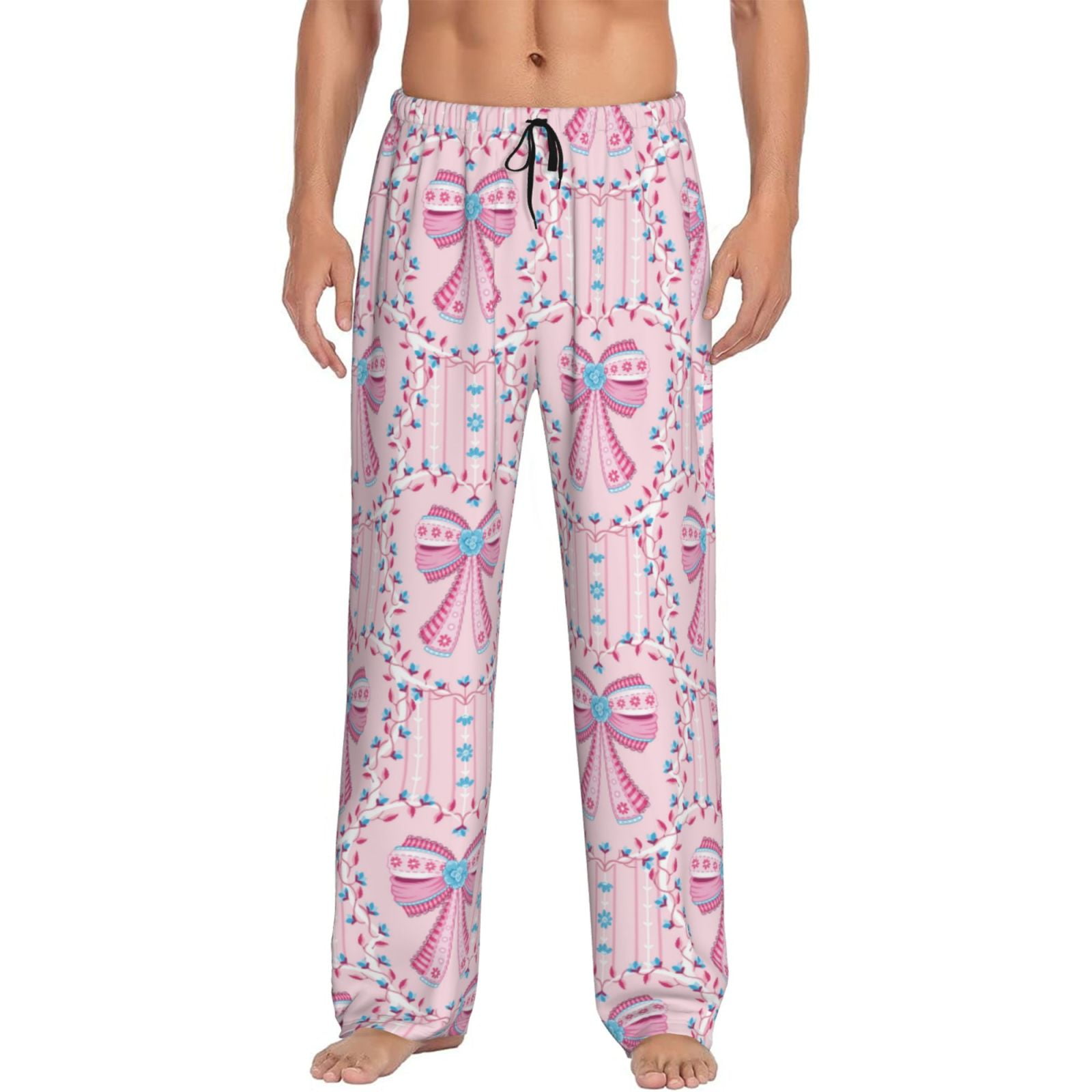 Goofa pink bows Pattern Printed Soft Pajama Pants for Men, Wide Leg ...