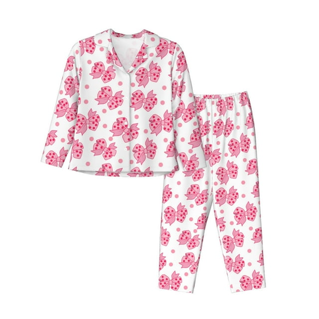 Goofa pink polka dot bows Printed Women’s 2 Piece Pajama Set Super ...