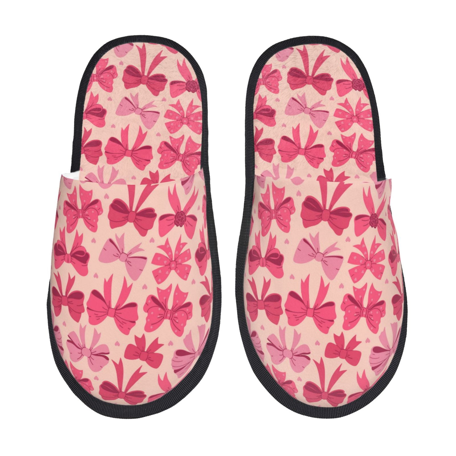 Goofa pink ribbon bows Pattern Plush Furry Slippers for Men & Women ...
