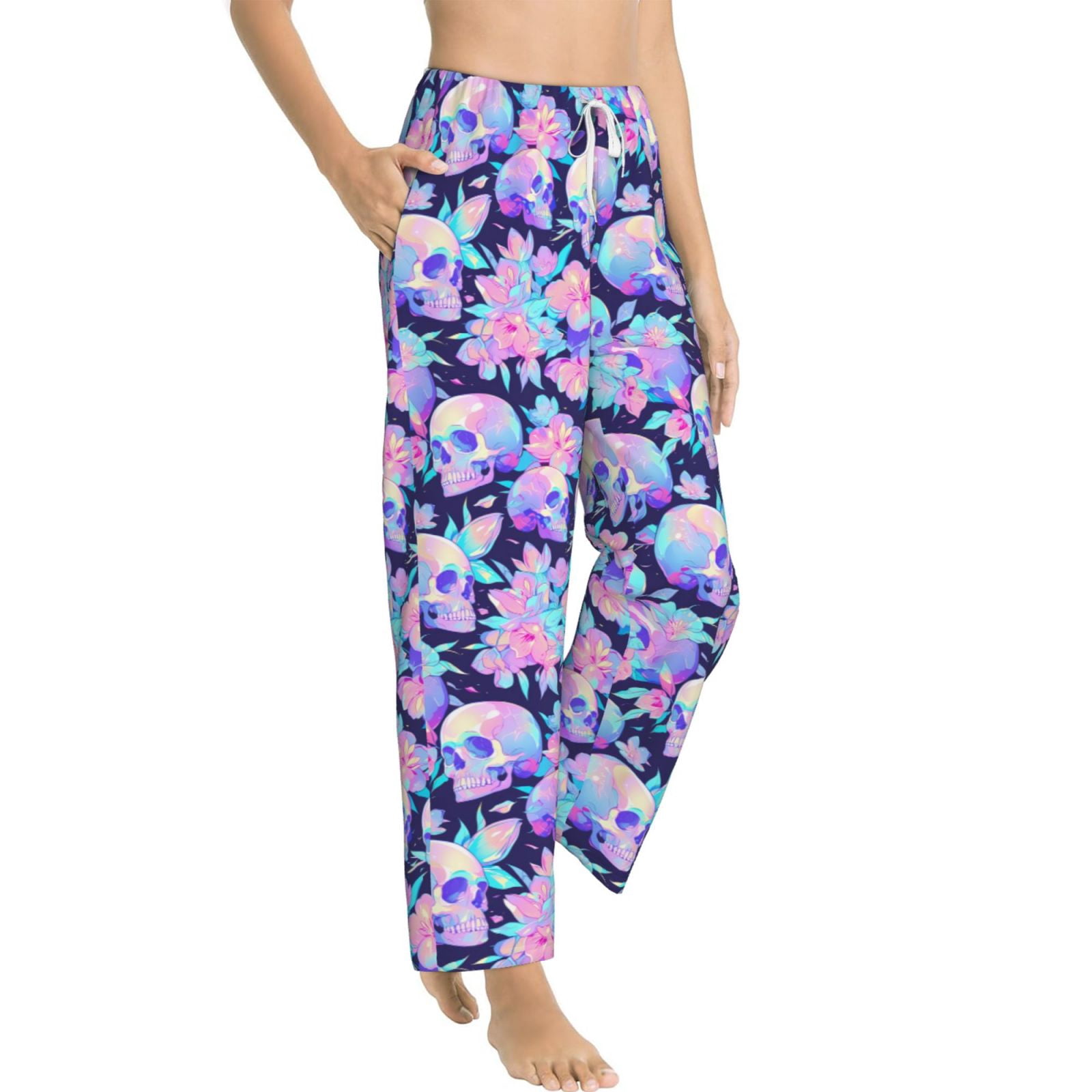 Goofa pinkk flower crystal Skull Printed Soft Pajama Pants for Women ...