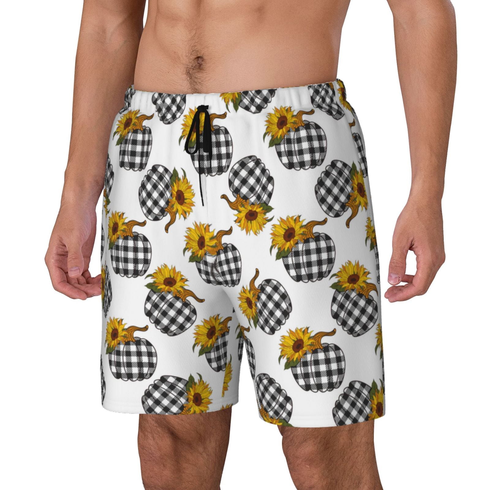 Goofa plaid Pumpkin Daisy Printed Men's Swim Trunks Board Shorts Quick ...