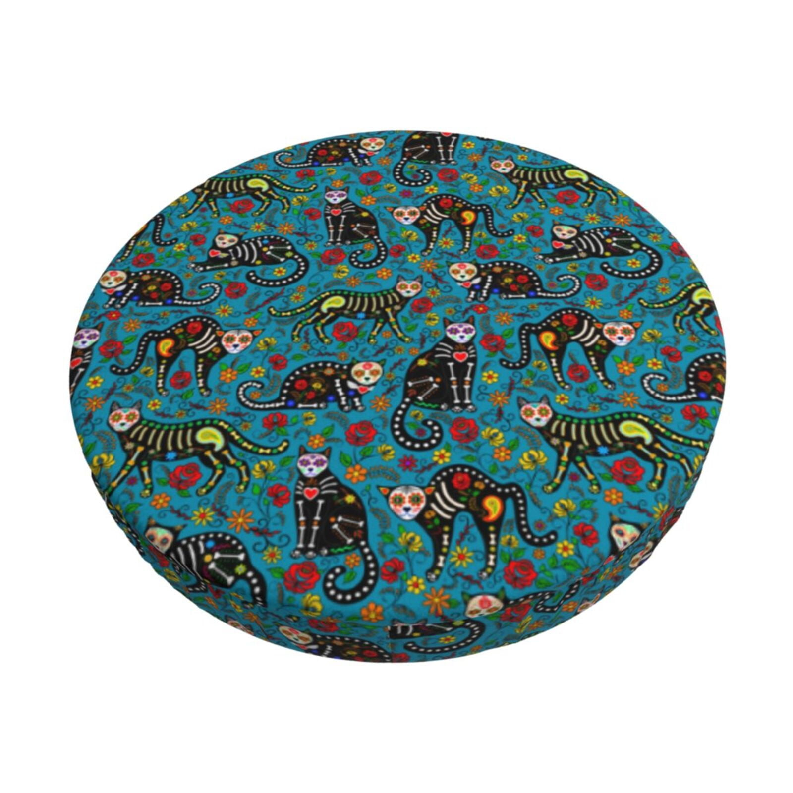 Goofa skull black cats in mexican Printed Stool Covers Round ...