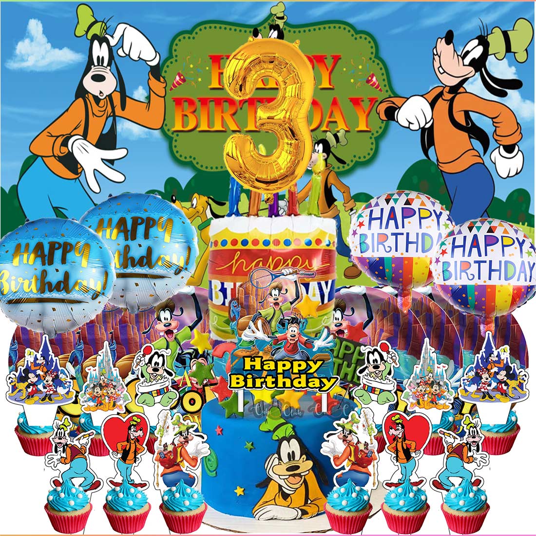 Goofy 3rd Tableware Balloons Cake Toppers Backdrop Banner Supplies ...