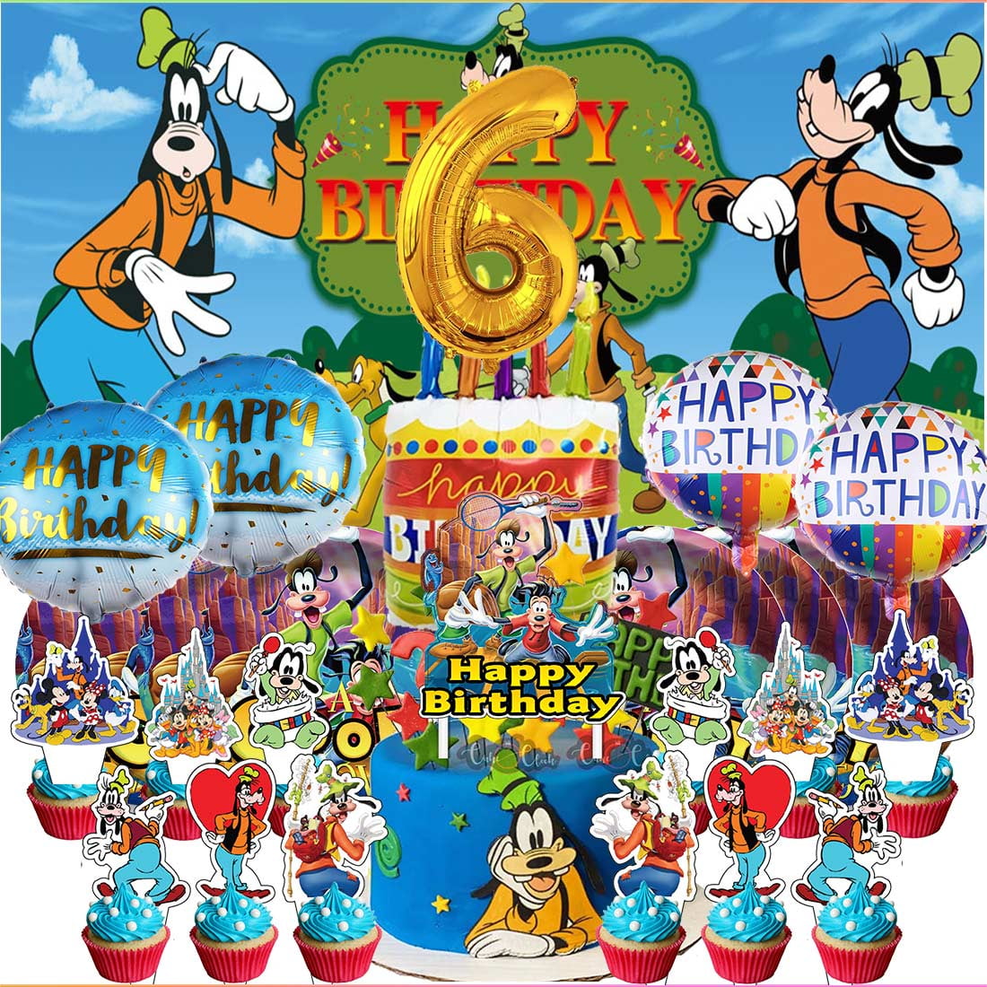 Goofy 6th Tableware Balloons Cake Toppers Backdrop Banner Supplies ...