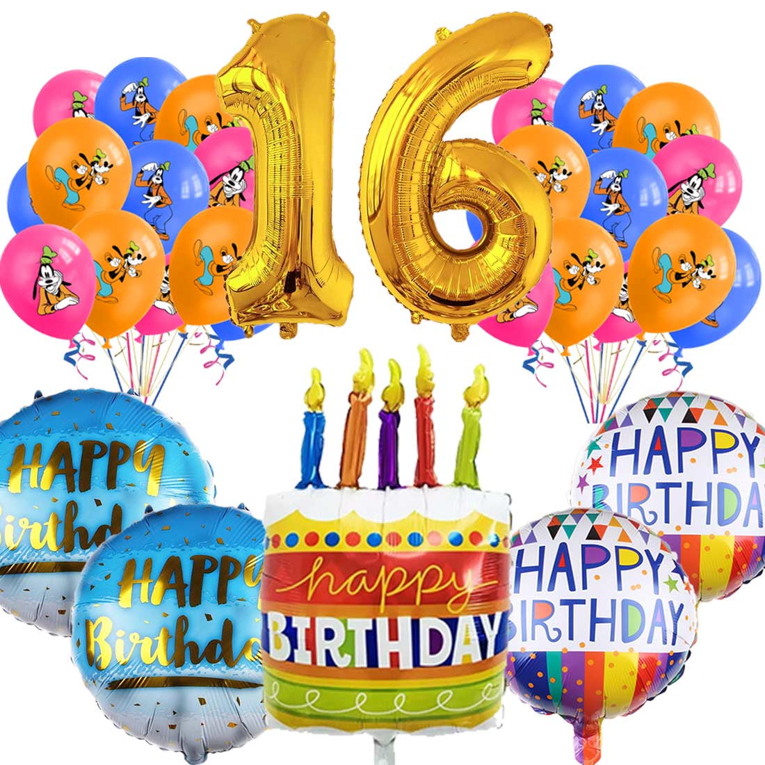 Goofy Balloons Party Supplies 16th Big Number Decorations Decor Kit ...
