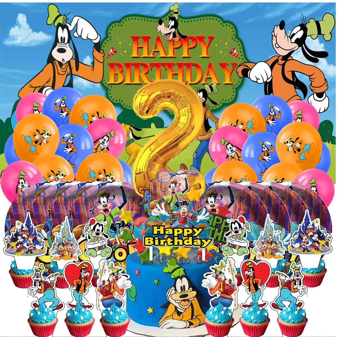 Goofy Balloons Party Supplies 2nd Decor Tableware Birthday Cake Topper ...