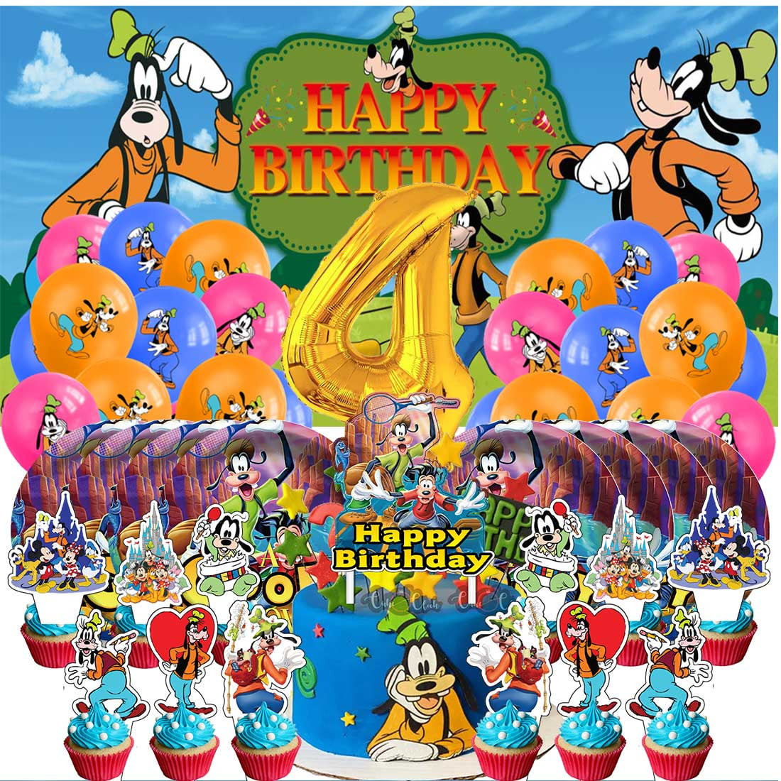 Goofy Balloons Party Supplies 4th Decor Tableware Birthday Cake Topper ...