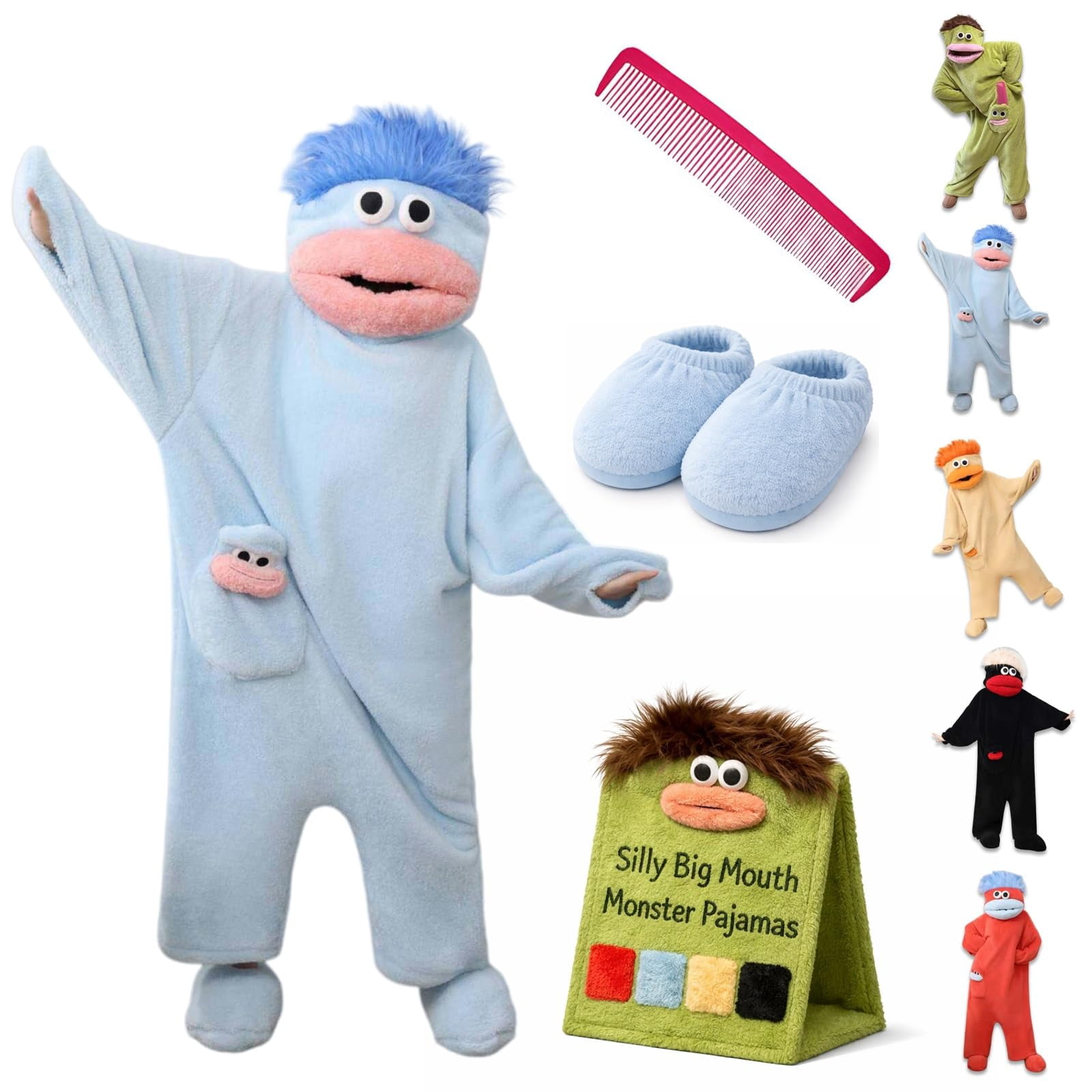 Goofy Fleece Onesies Adults Silly Big Mouth Monster Pajamas Funny Plush ...