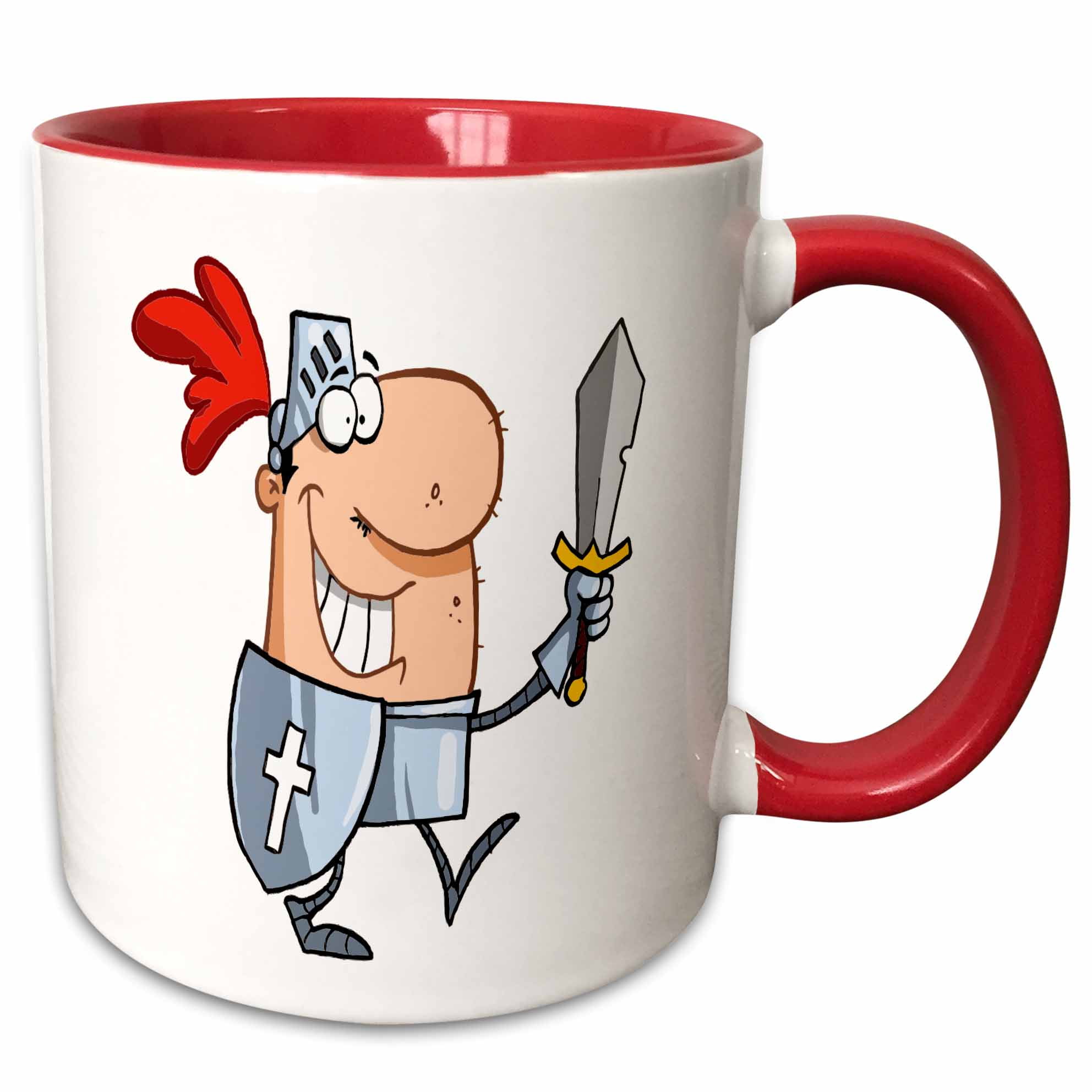 3drose, Goofy Knight in Shining Armor with Sword Cartoon, 11oz Two-tone ...