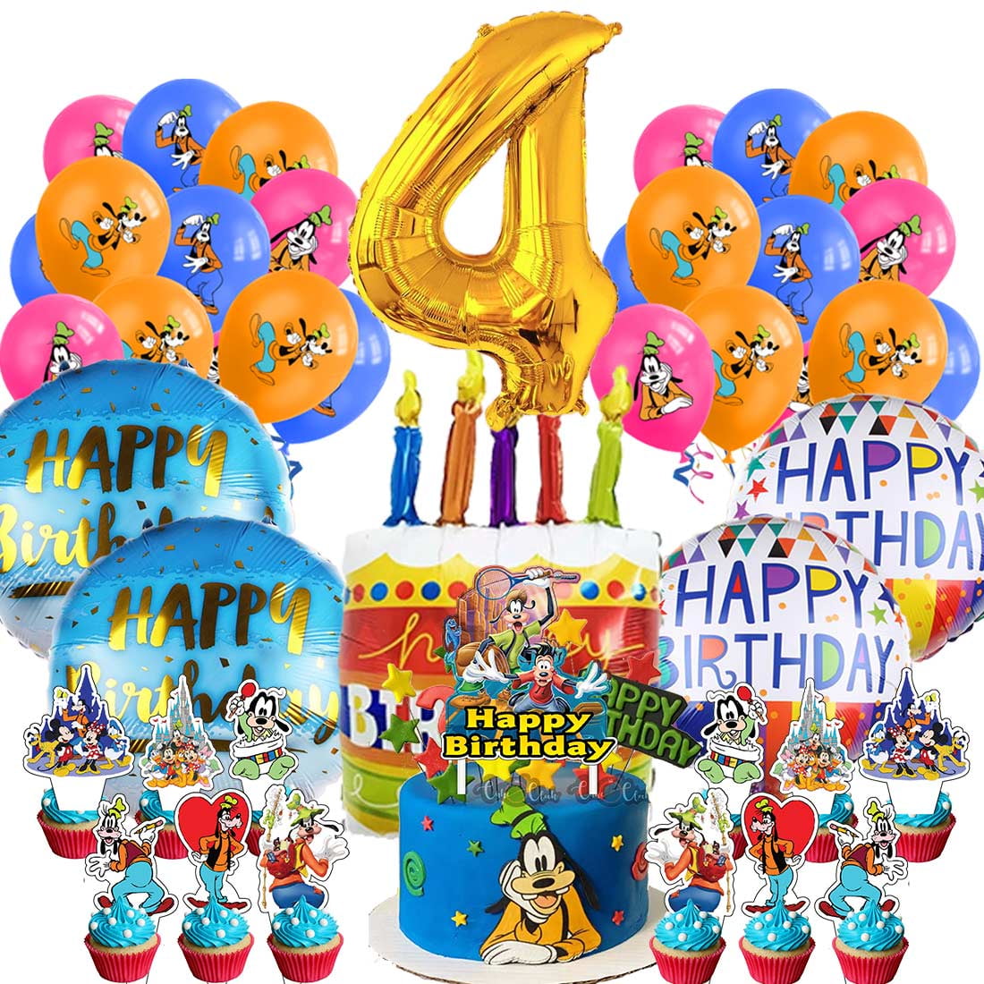 Goofy Party Supplies 4th Decor Kit Balloons Birthday Cake Topper ...