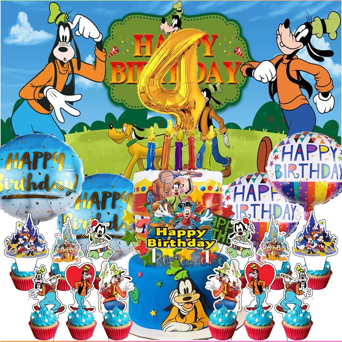 Goofy Party Supplies Decor 4th Kit Balloons Birthday Cake Topper Banner ...