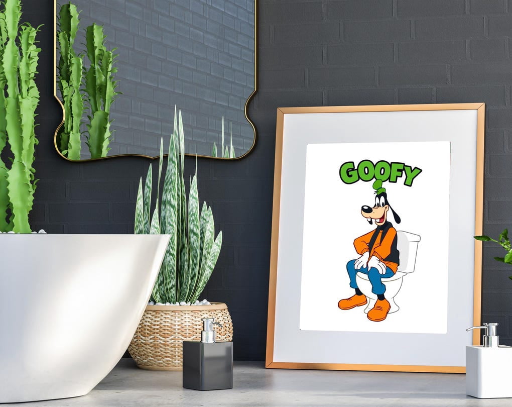 Goofy On Toilet Classic Bathroom Art Print, Goofy Bathroom Art, Cute ...