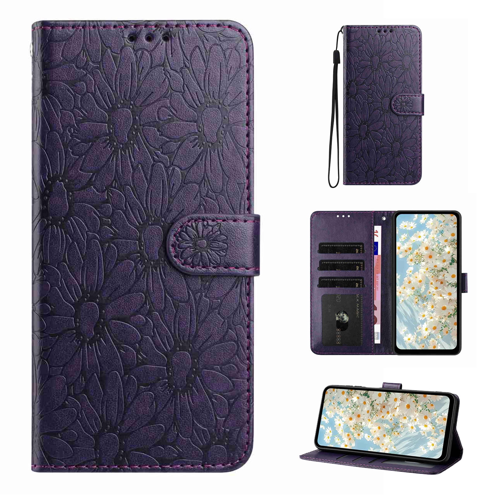 for Google Pixel 10 /10 Pro Floral Embossed Wallet Case, Rugged PU ...