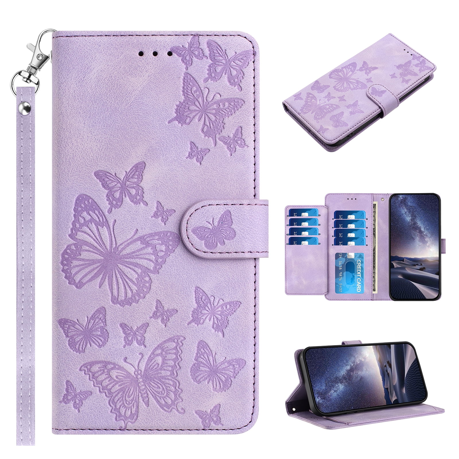 for Google Pixel 10 Pro XL Butterflies Embossed Wallet Case with Wrist ...