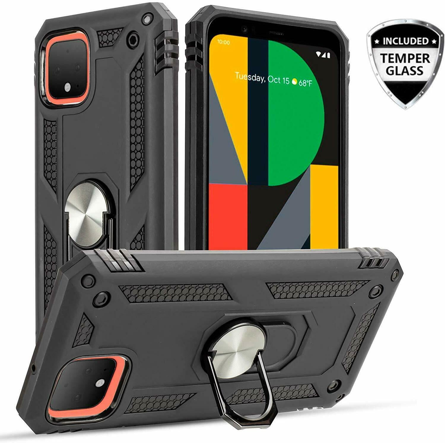 for Google Pixel 4XL Full Coverage HD Glass and Metal Titanium Ring ...