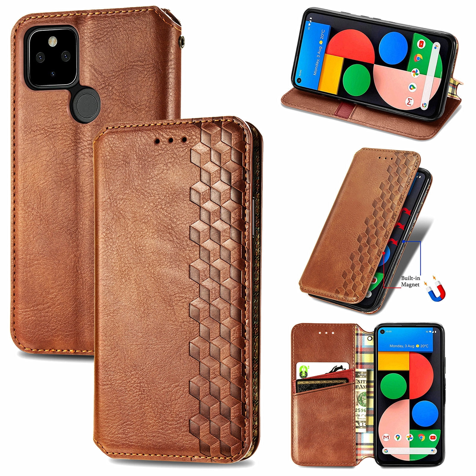 Google Pixel 5A Case, PU Leather TPU Wallet Cover with Card Holder ...