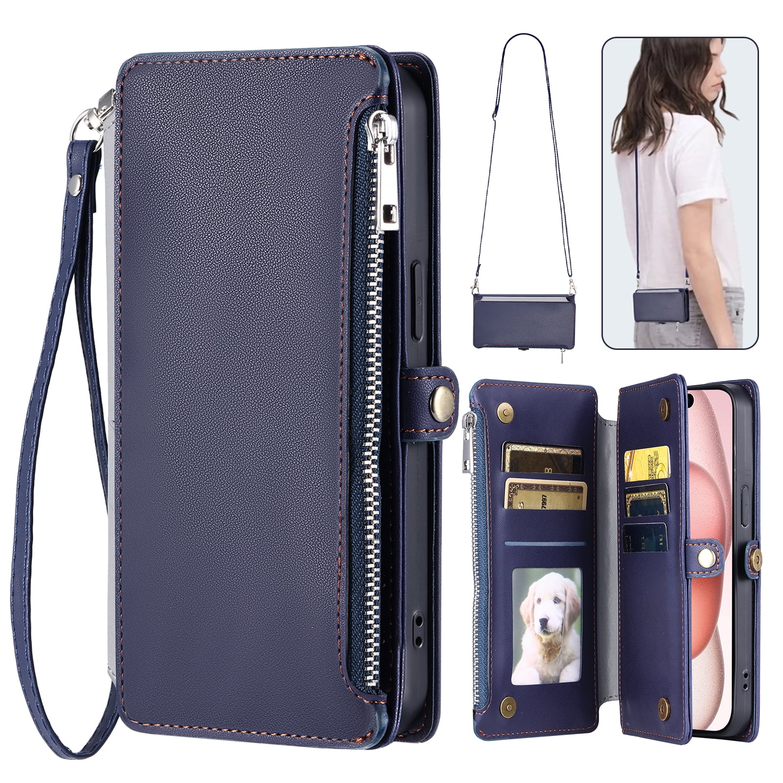 For Google Pixel 6 Crossbody/Shoulder Strap Case Wallet Card Holder RFID Blocking Magnetic ...