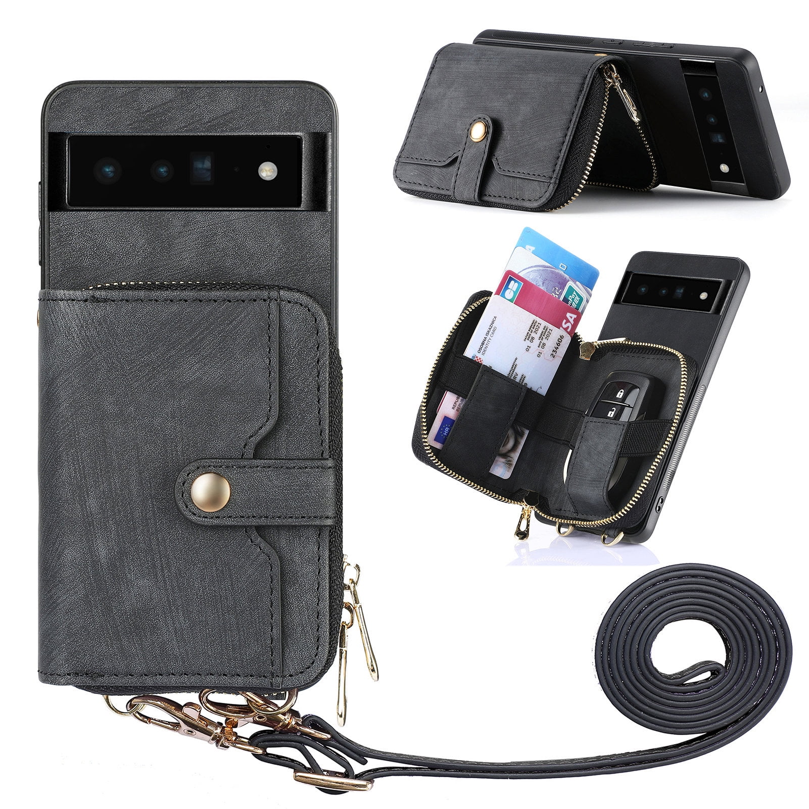 for Google Pixel 6 Pro Wallet Case, Crossbody Phone Purse with Card ...