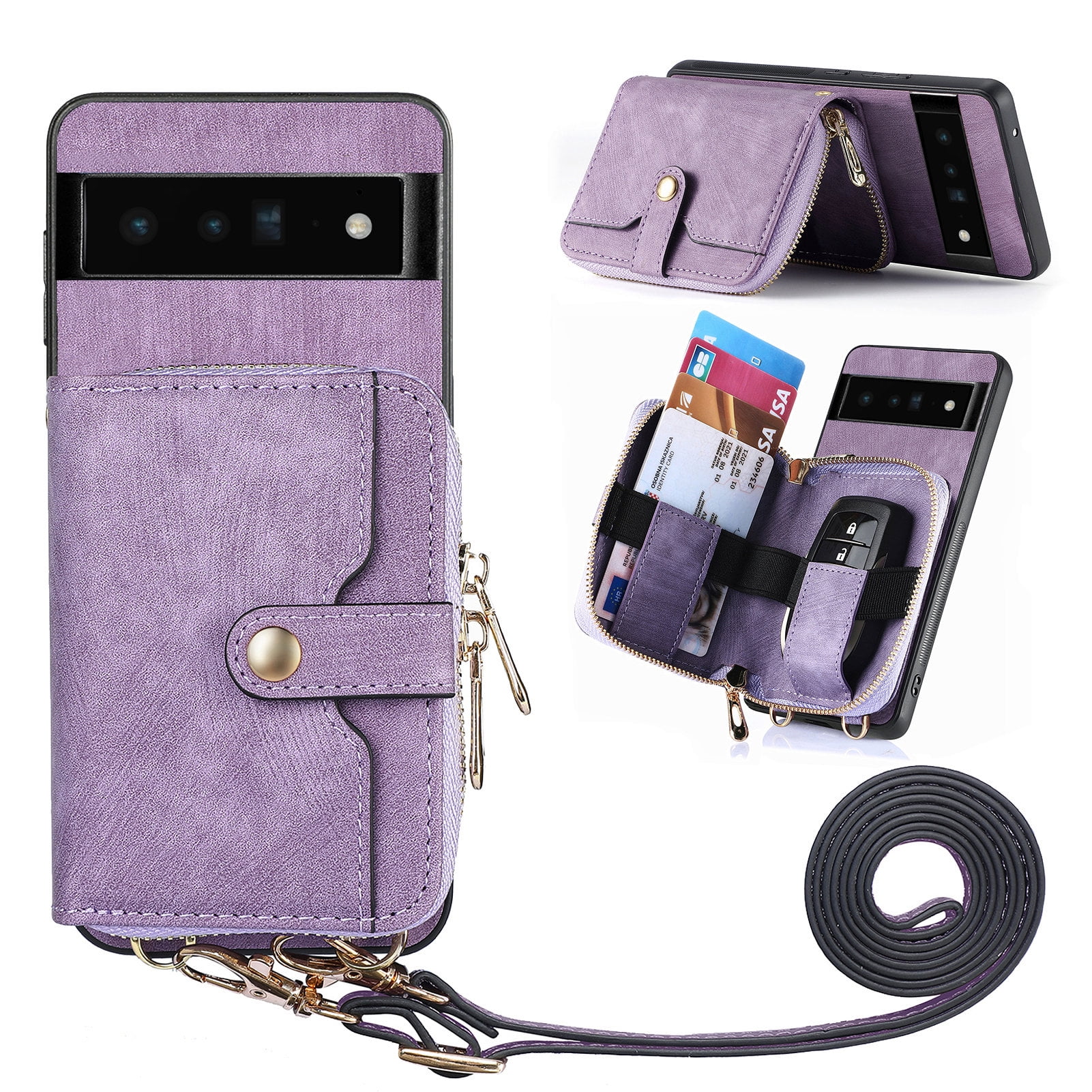 for Google Pixel 6 Pro Wallet Case, Crossbody Phone Purse with Card ...