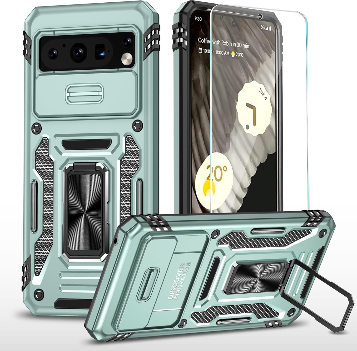 for Google Pixel 7A Case with Tempered Glass Screen Protector & Slide ...