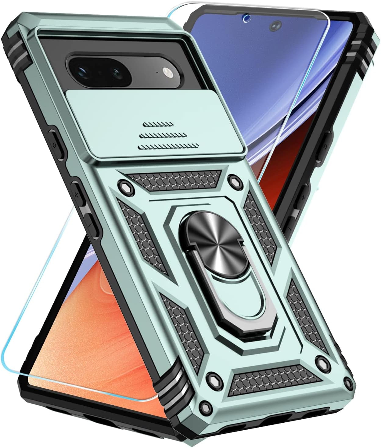 for Google Pixel 7A Case with Tempered Glass Screen Protector & Slide ...
