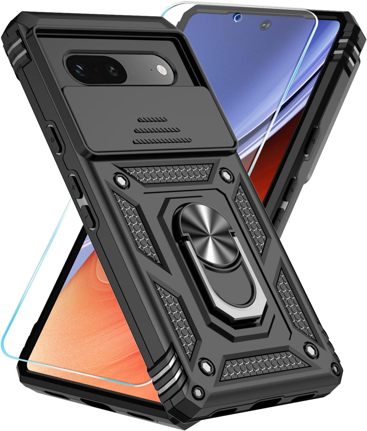 for Google Pixel 7A Case with Tempered Glass Screen Protector & Slide ...