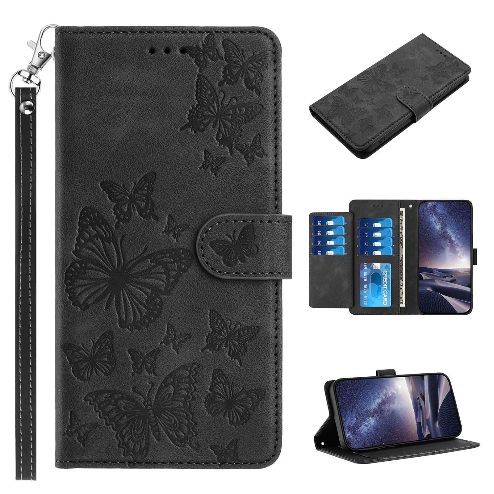 for Google Pixel 8 Butterflies Embossed Wallet Case with Wrist Strap ...