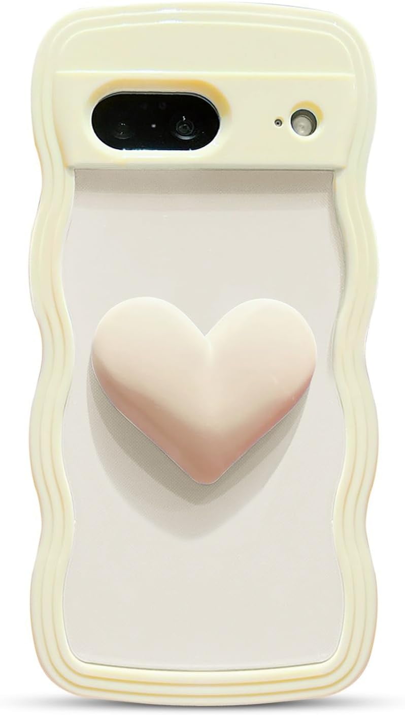 for Google Pixel 8 Case 6.2" 3D Kawaii Love Heart Cute Curly Wavy Clear ...