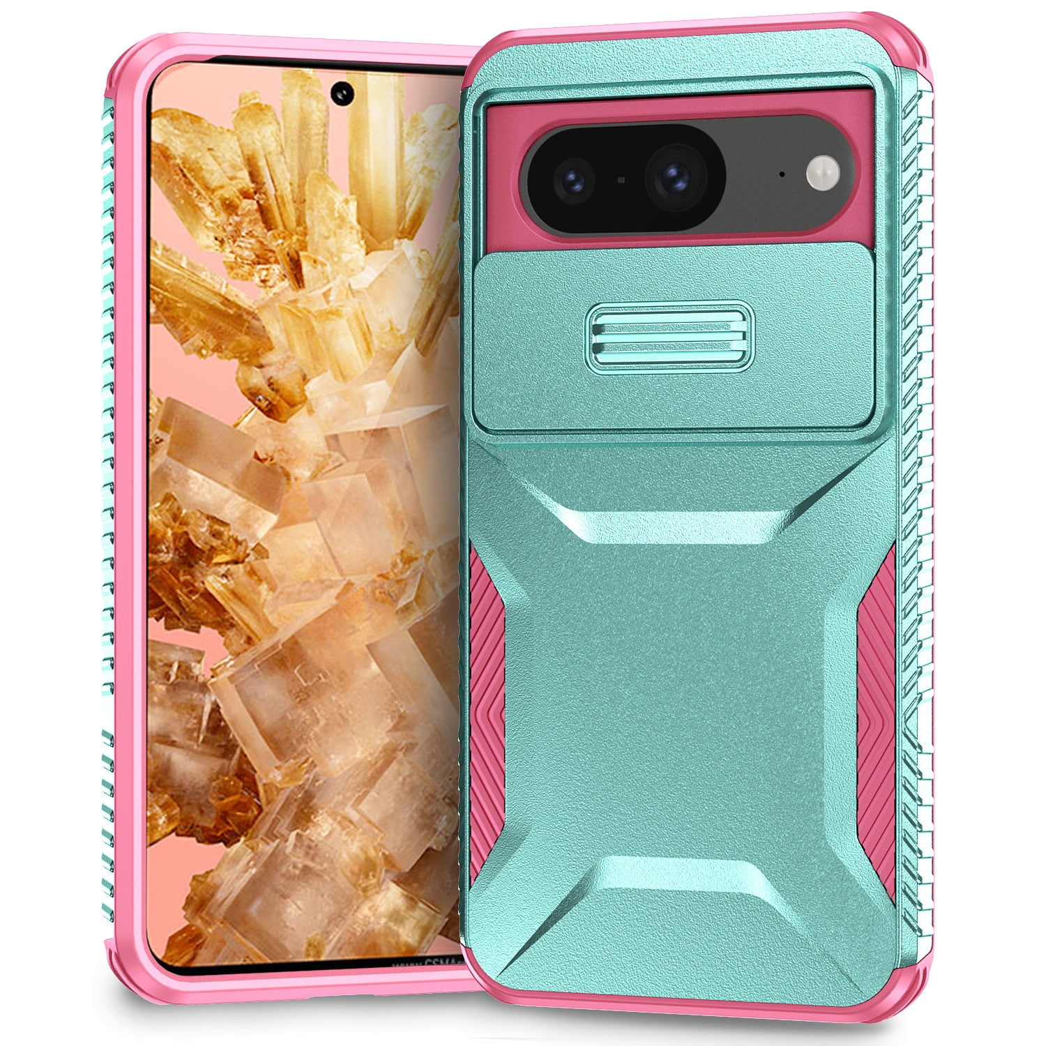 for Google Pixel 8 Case with Built-in Camera Lens Slide Cover, Heavy ...