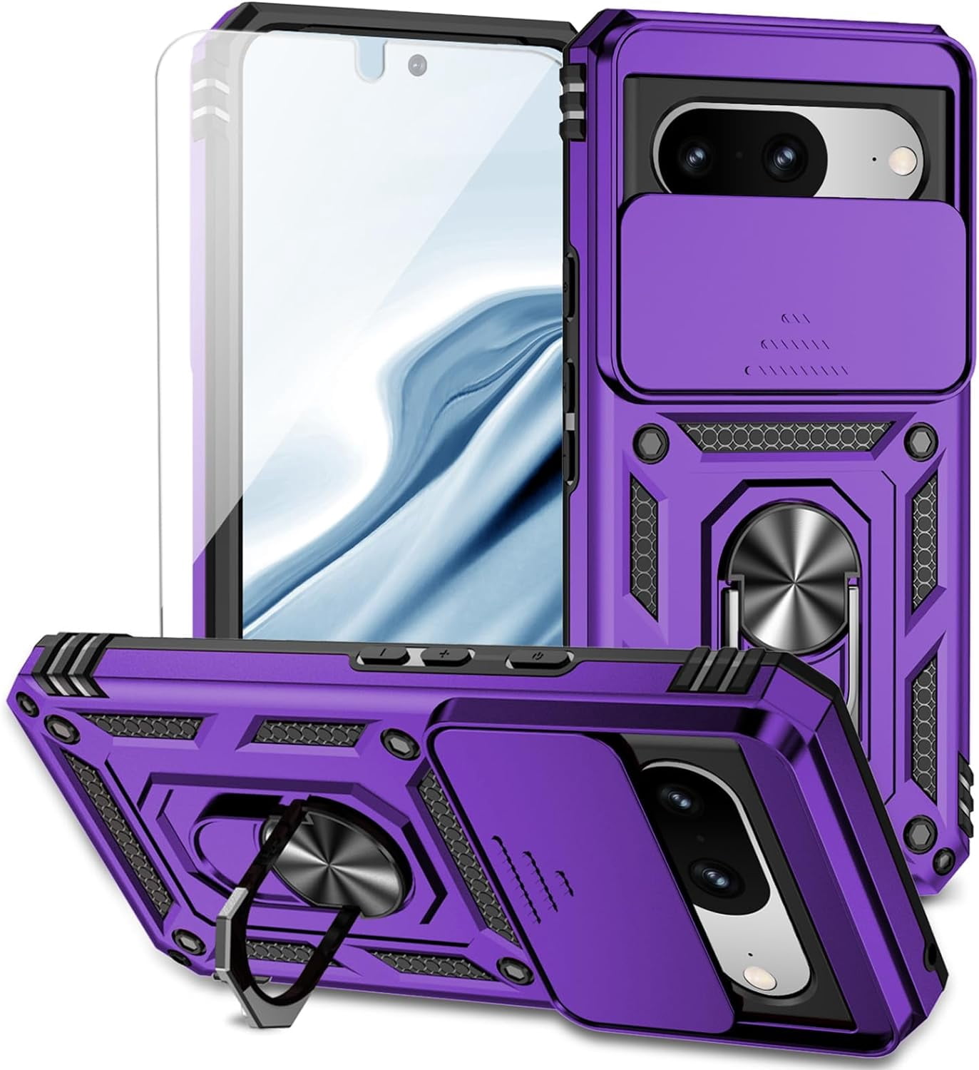 for Google Pixel 8 Case with Slide Camera Cover HD Screen Protector ...