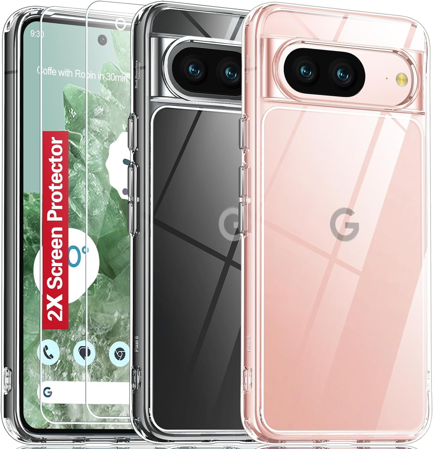 Google Pixel 8 Clear Case, 20X Anti-Yellowing, Built-in 4 Airbags, 10FT ...