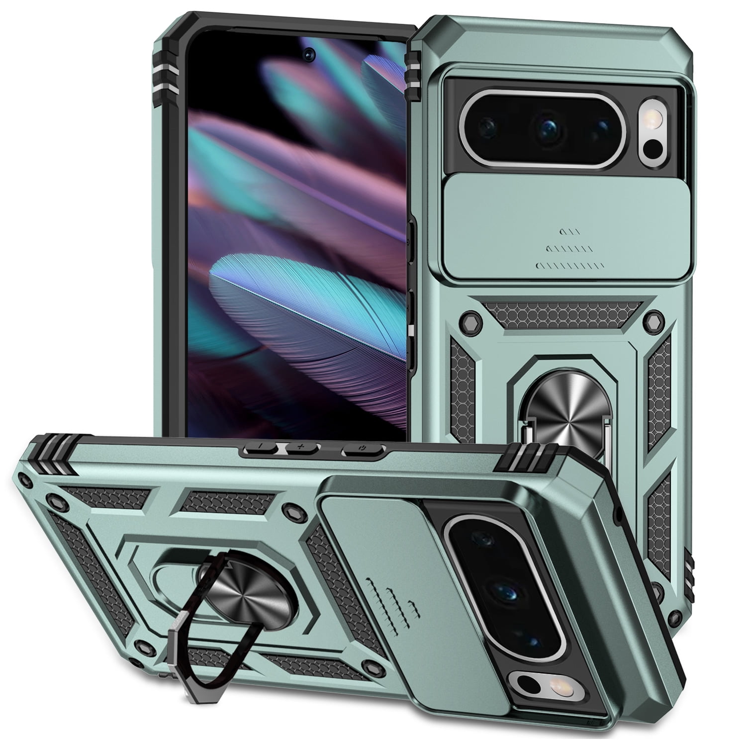 Google Pixel 8 Pro Kickstand Armor Case with Slide Camera Lens ...