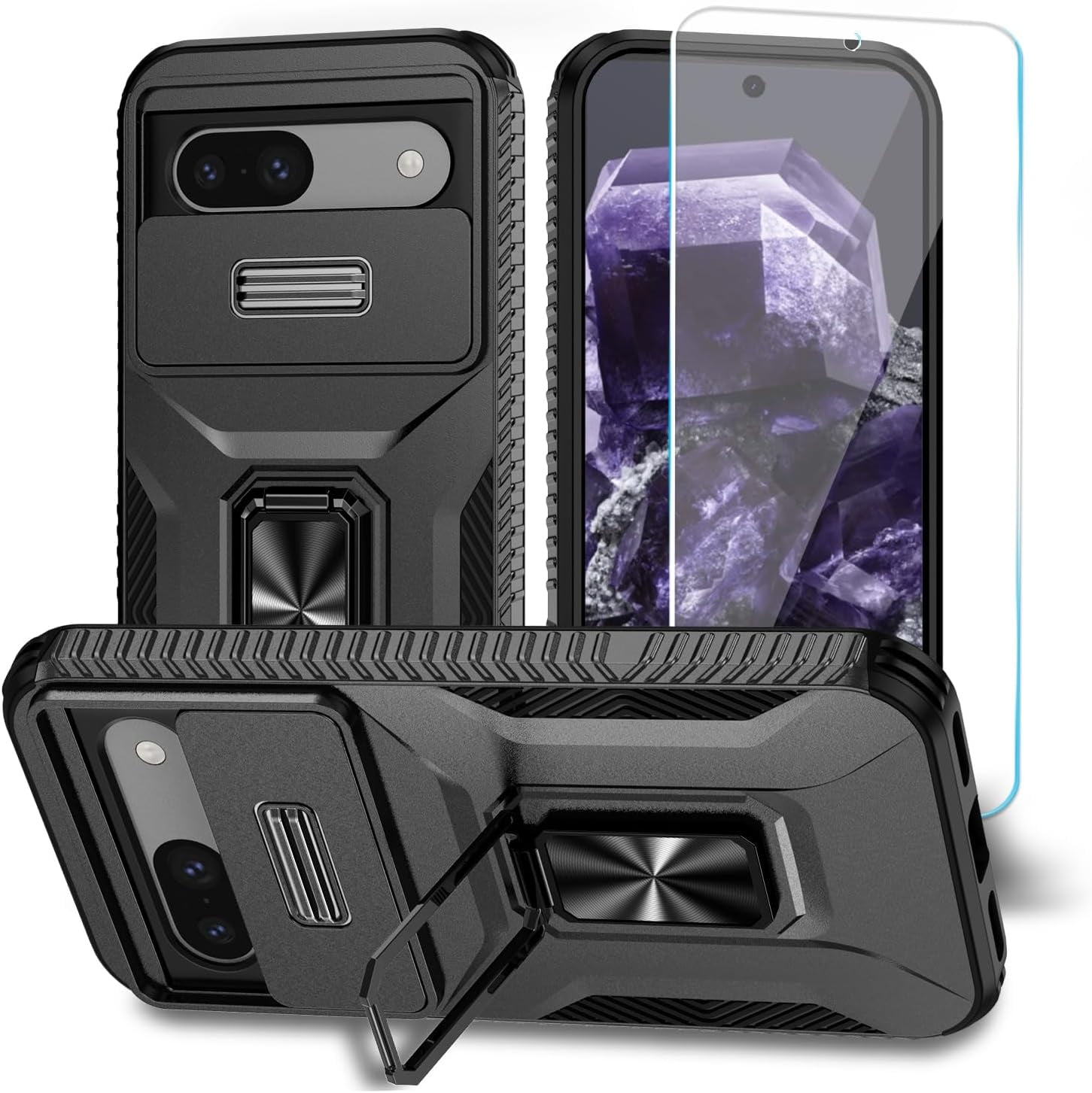 for Google Pixel 8A Case with HD Screen Protector & Slide Camera Cover ...