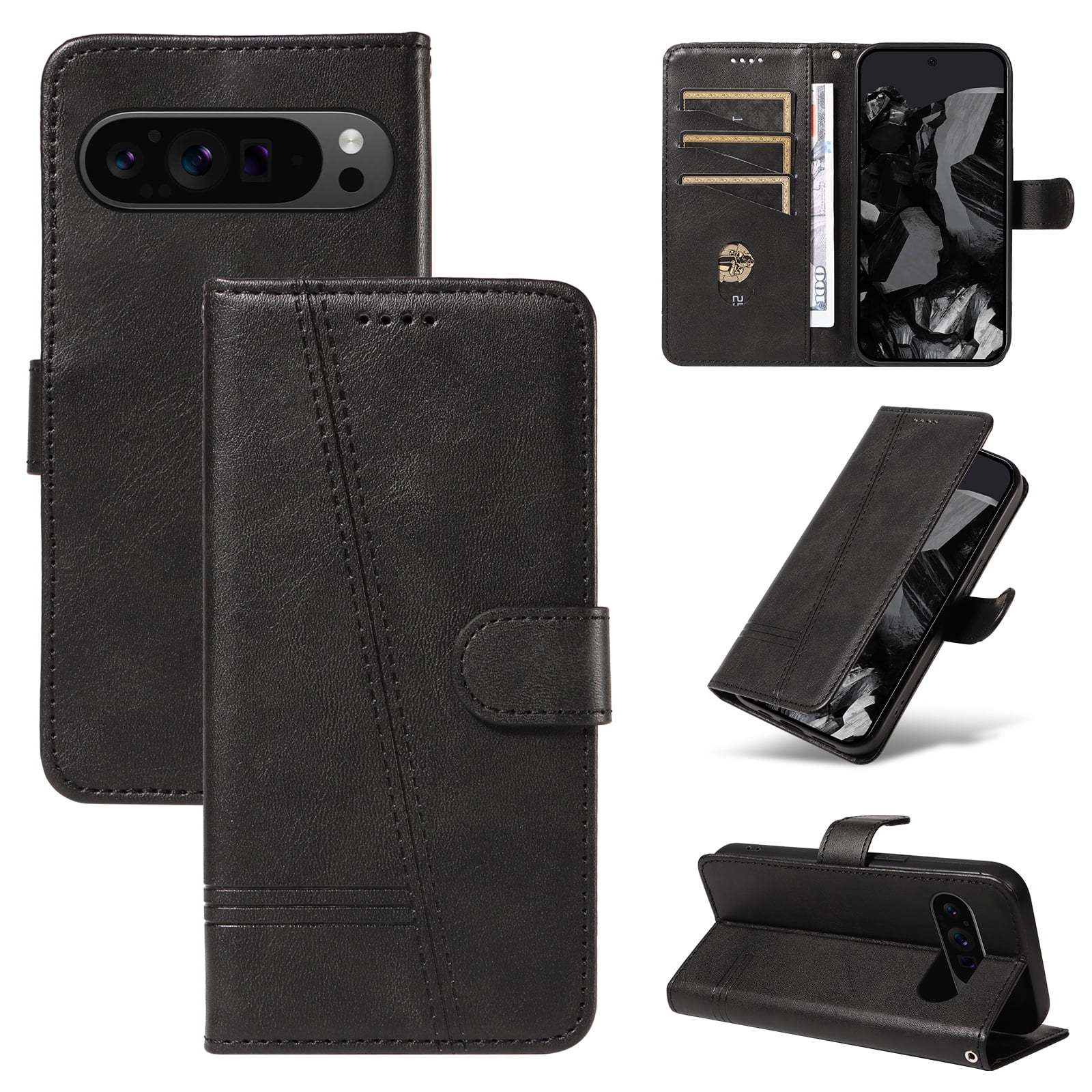 for Google Pixel 9 / 9 Pro Wristlet Wallet Rugged Case, PU Leather Flip ...