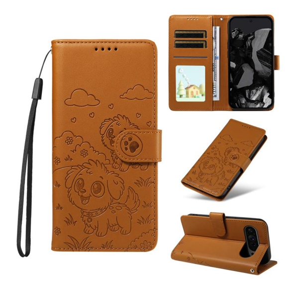 For Google Pixel 9 Dog Embossing Leather Phone Case with RFID Blocking ...
